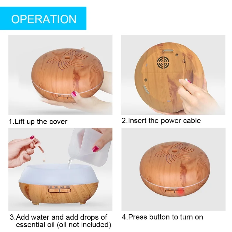 Hot Sale 500ml Wood Grain Cool Mist Ultrasonic Electric Aromatherapy ...