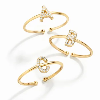 Wholesale Custom A-z Initial Letter Ring Open Adjustable Cubic Zirconia ...