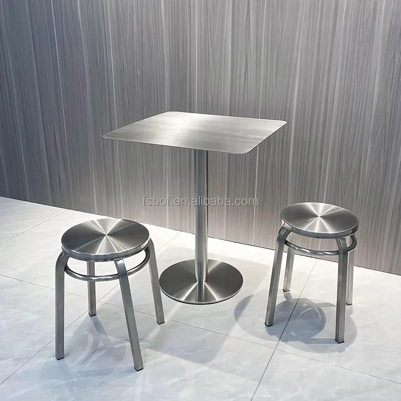 Unique Restaurant Stainless Steel square Tables Plastic Chair ...