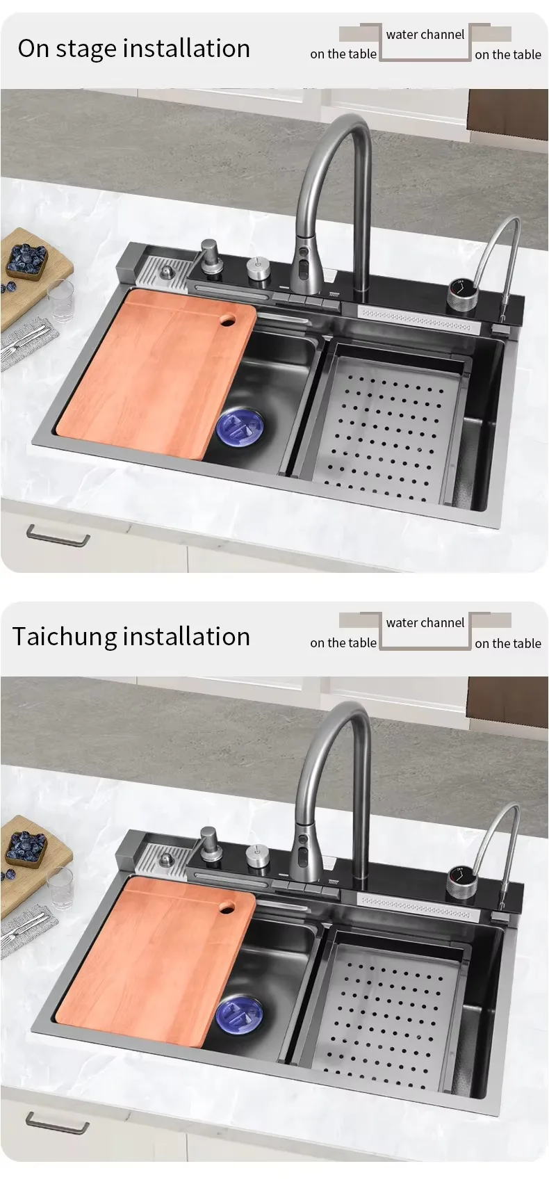 Luxury Countertop Smart Digital Kitchen Sink Set 304 Stainless Steel