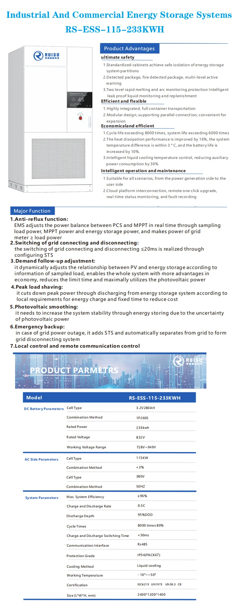 C&I ESS Cabinet LiFePO4 Liquid Cooling 233kWh off Grid Energy Storage System for Commercial and ...