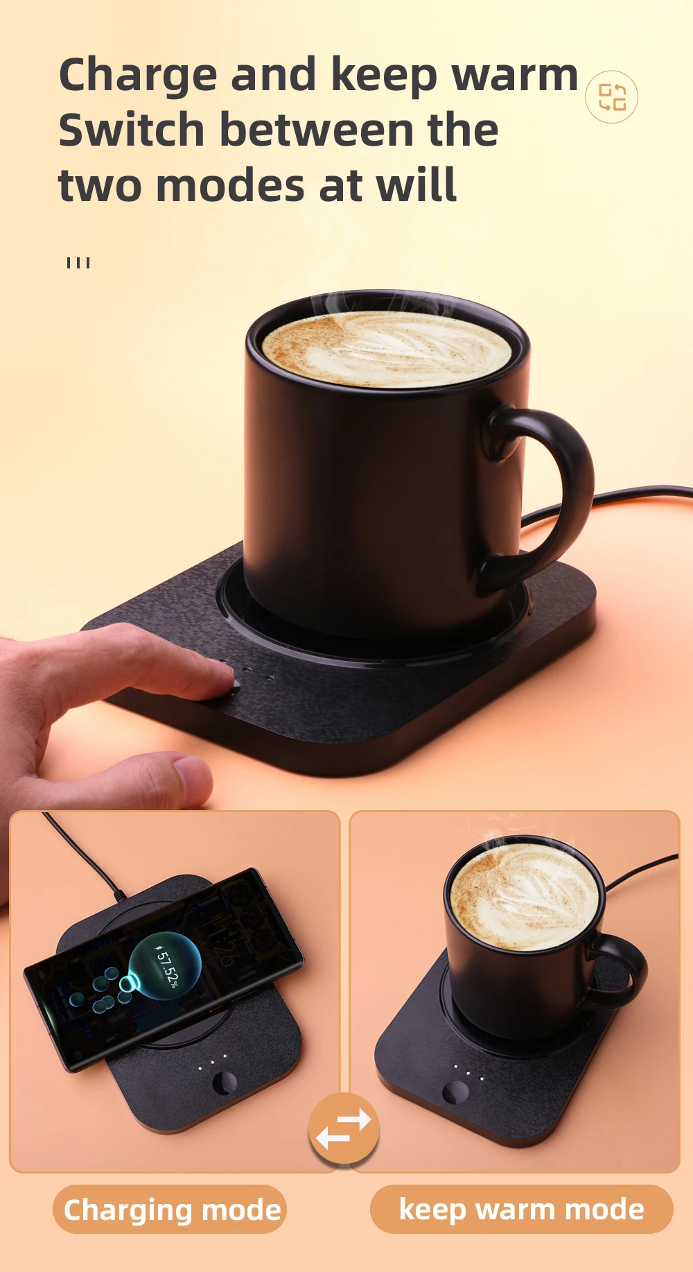 Temperature Control Self Heating Electric Mug Coffee Heater Cup 55 ...