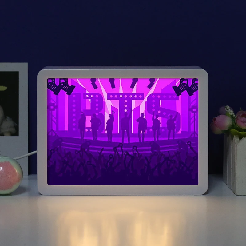Kpop Bts Bangtan Boys Led Night Light Usb Paper Cut Light Box Home Room ...