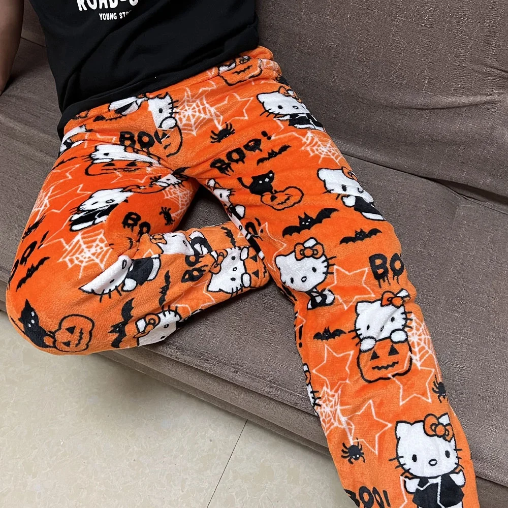 Kawaii Kitty Pajama Pants Sanrio Anime Y2k Cartoon Coral Fleece Soft ...