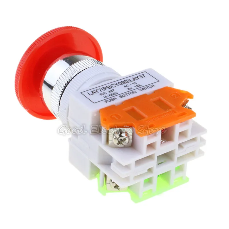 Lay37-11zs Red Mushroom 1no 1nc Dpst Emergency Stop Push Button Switch Ac 660v 10a E-stop Switch ...