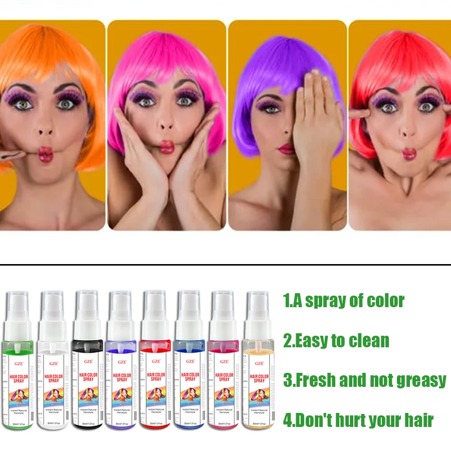 Gze Halloween Party Temporary Hair Color Spray Color Disposable Easy ...