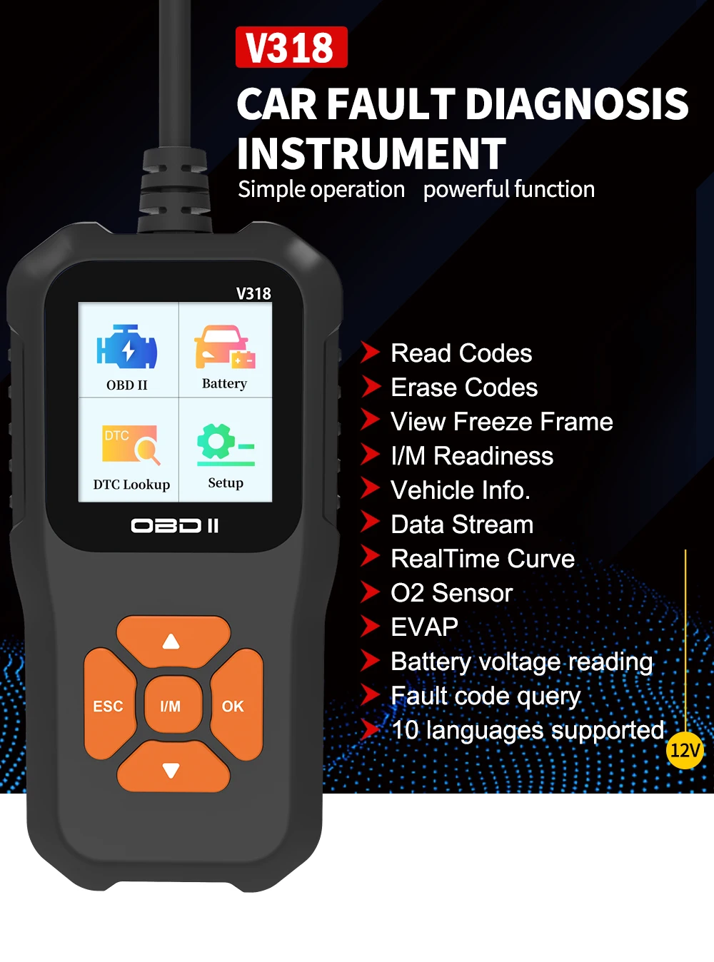 V318 Car Scanner 12v Diagnostic Scan Tool With Code Reader Multilingual (10 Languages) - Buy ...