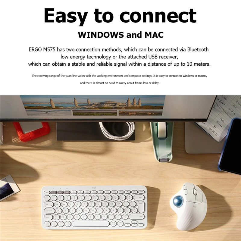 Original Logitech M575 Wireless Trackball Mouse 1000dpi Drawing Gaming ...