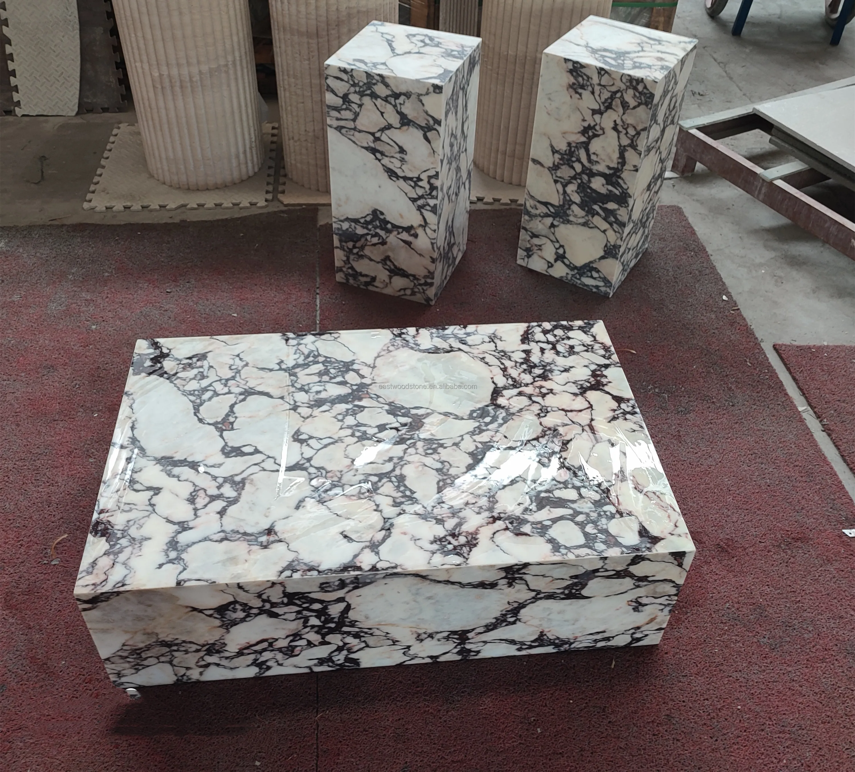 Natural Modern Calacatta Viola Marble Block Plinth Table Coffee Table ...