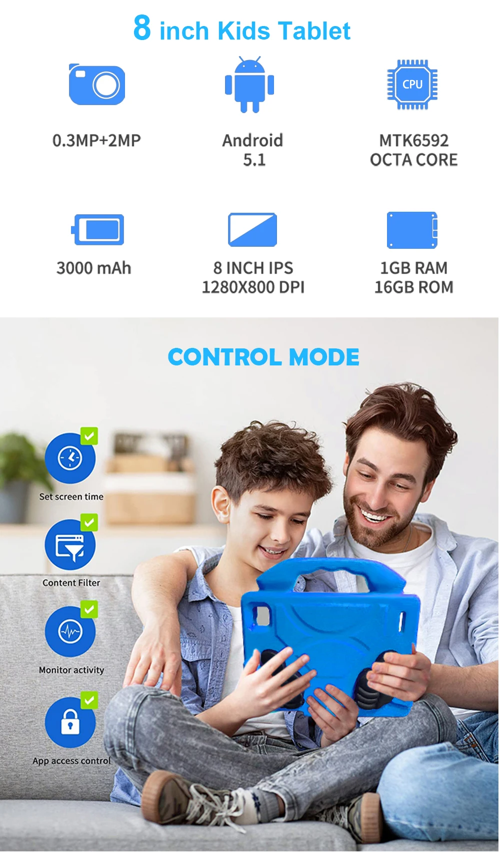 8 Inch 16gb Ram Android Kids Educational Tablet For Kids Tabletas ...