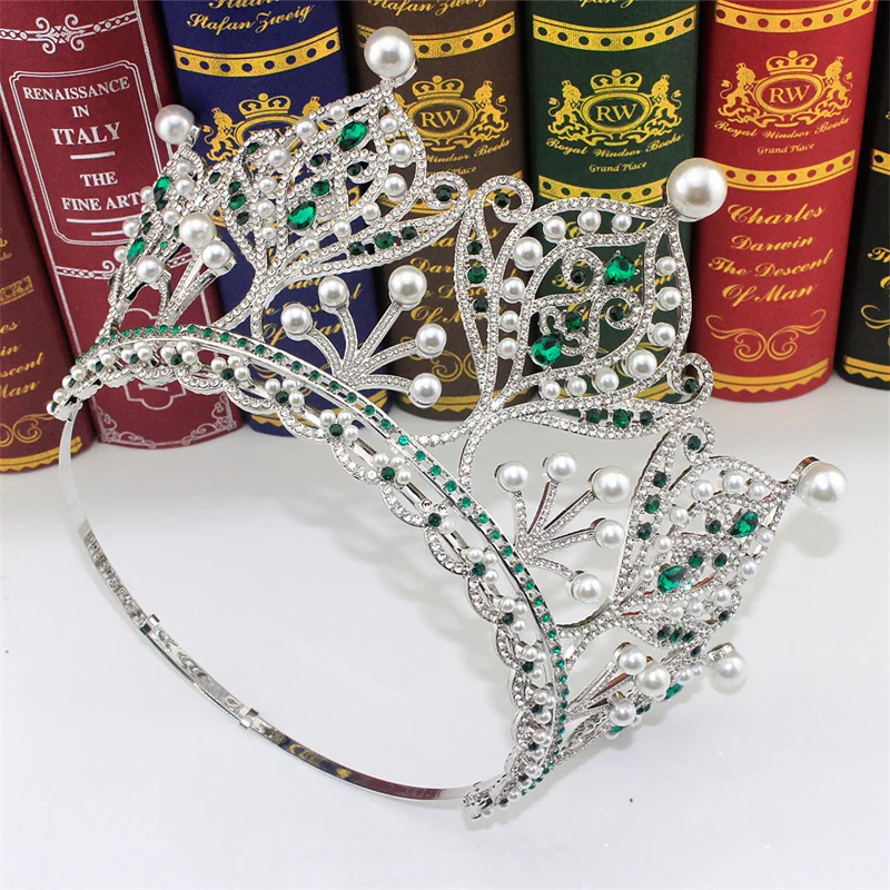 Large Round Adjustable Crown Beauty Pageant Tiara Rhinestone Pearl ...