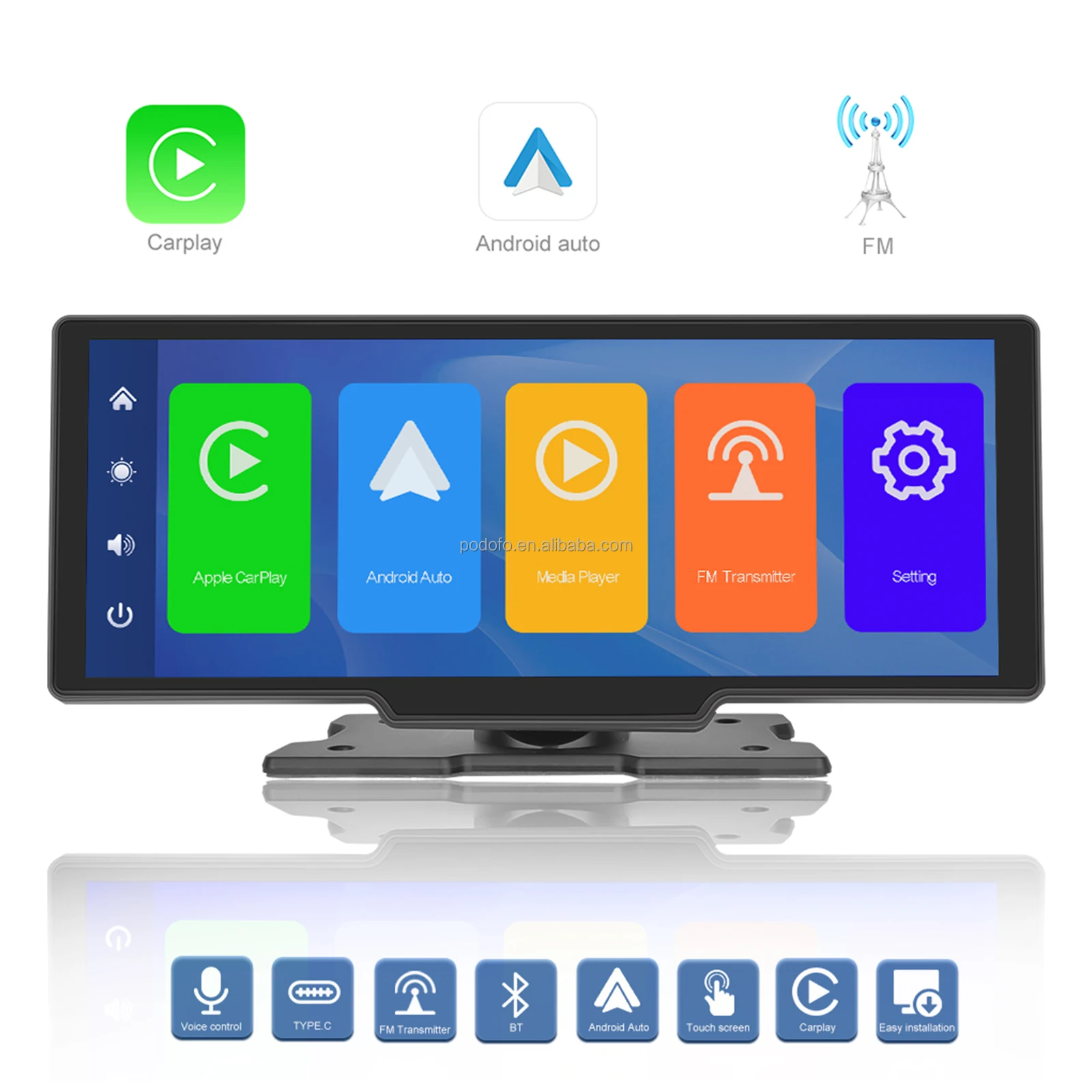 Podofo 10.26" Wireless Carplay & Android Auto Touch Screen Car Radio Oem