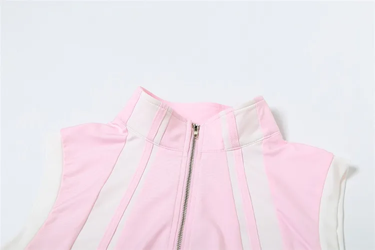 Casual Women Tracksuit 2 Piece Set Summer Patchwork Zip Tank Tops ...