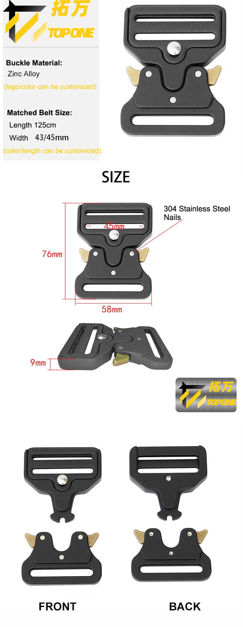 45mm Customized Logo Belt Buckles For Webbing Metal Tactical Buckles ...