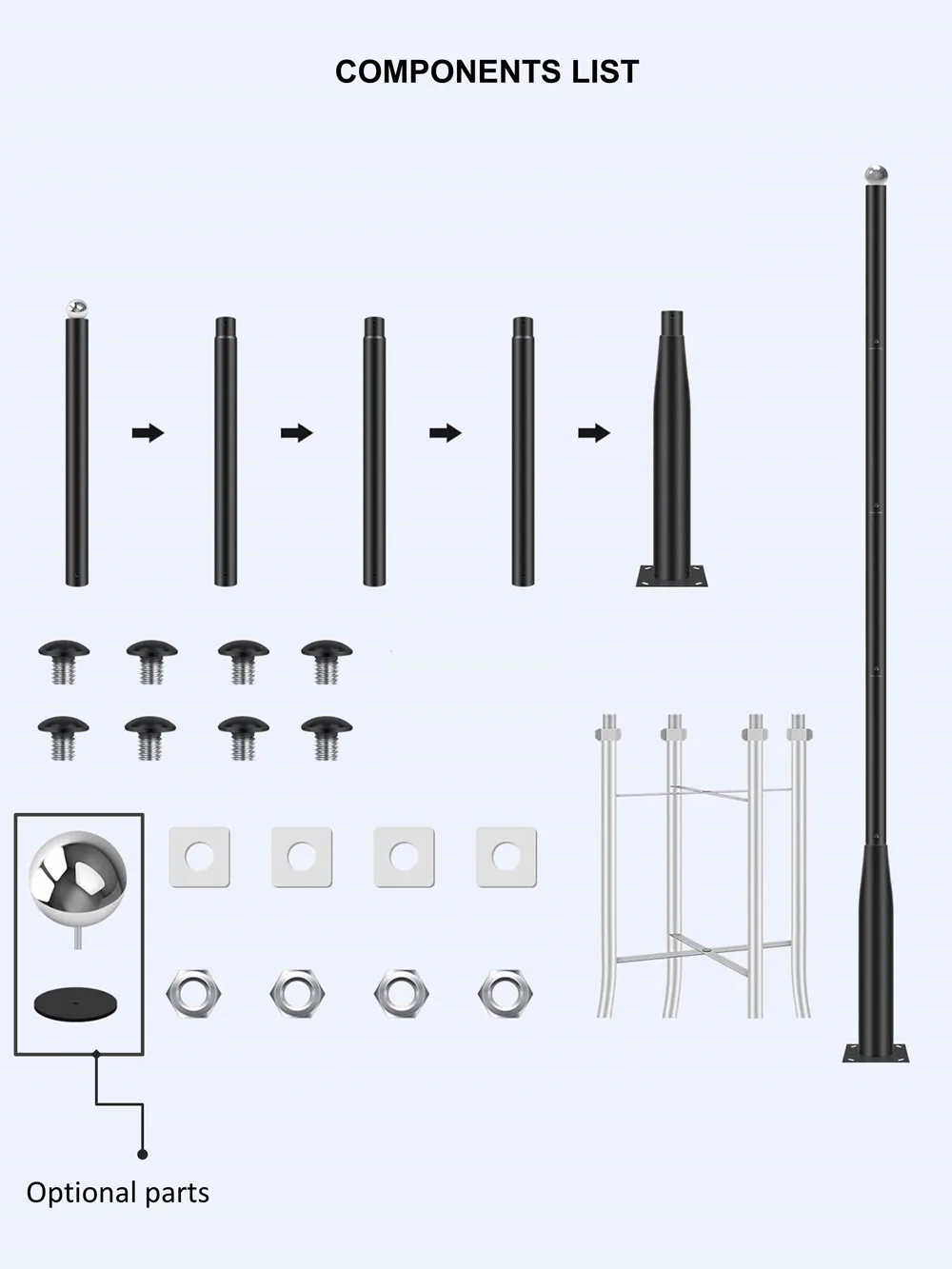 3M 4M 5M 6M Split Solar Light Pole Steel Galvanized Lamp Post Garden ...