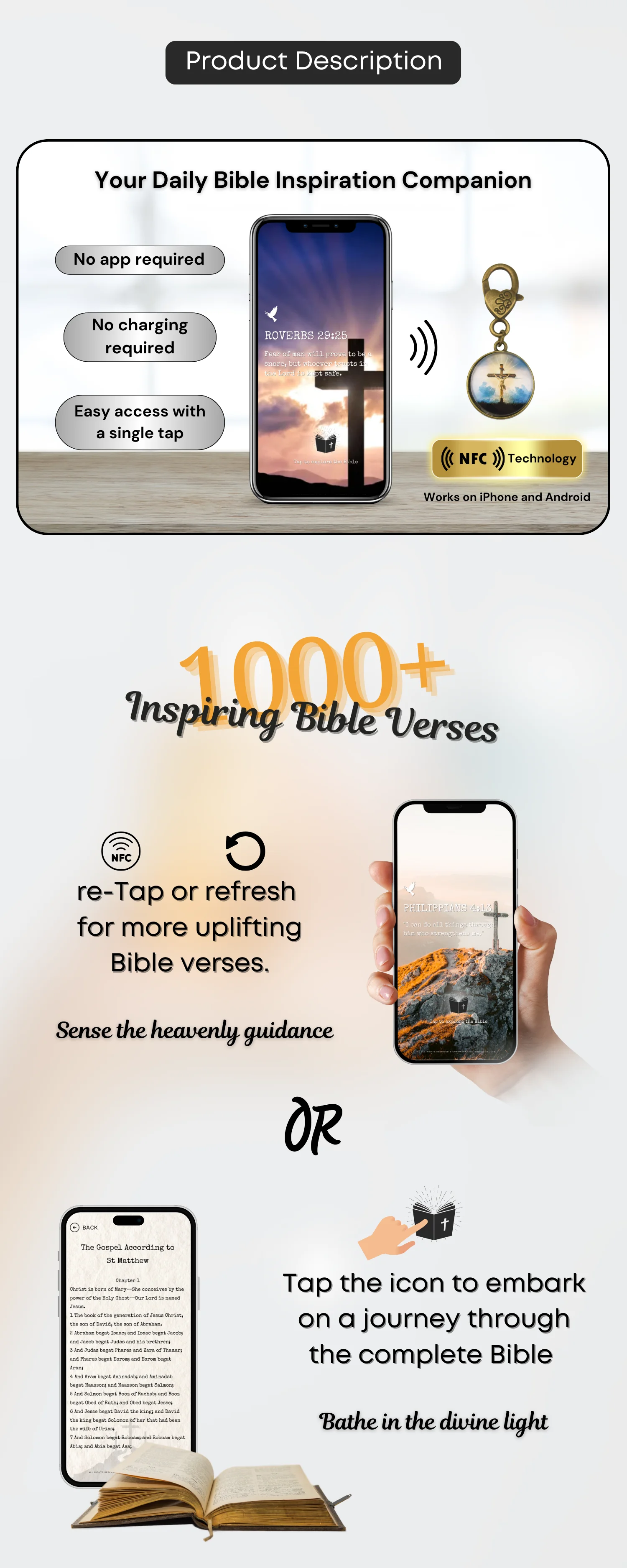 Metal Chain 213 NFC Bible Verse NFC Band No App Adjustable 1000+ Bible ...