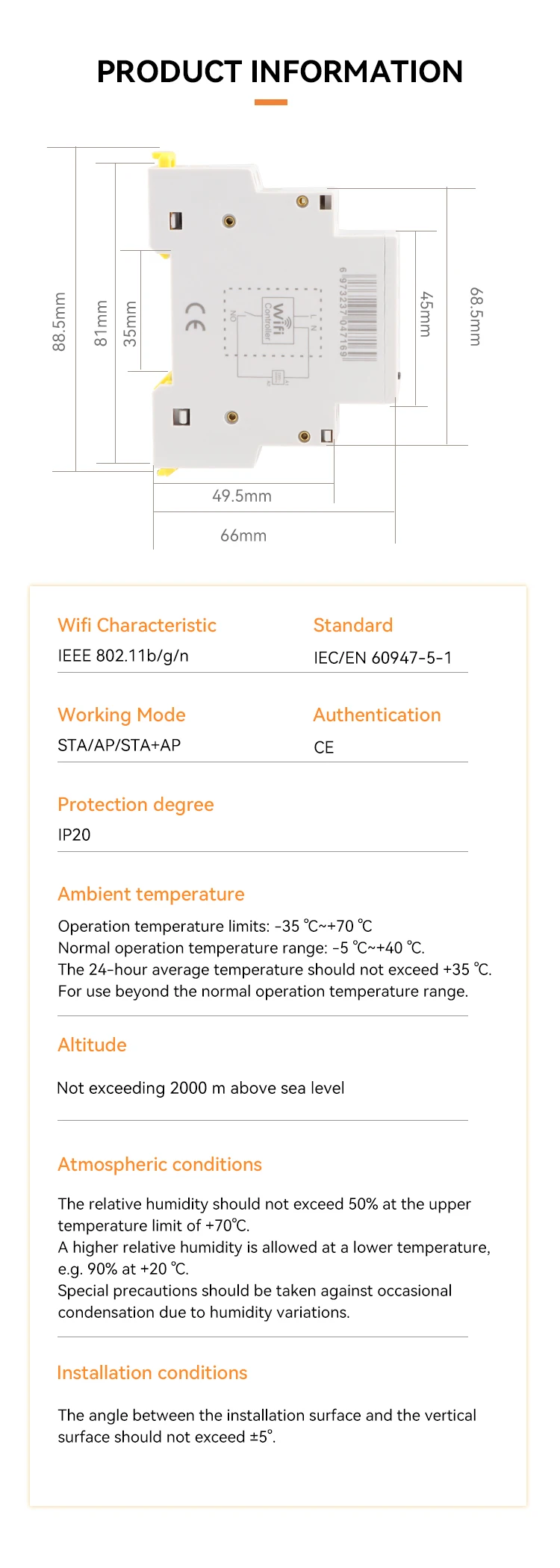 Smart Modular Contactor AC 220v by ETEK - Control via TUYA APP
