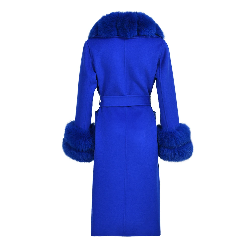 Elegant Long Style Fashion Luxury Big Fox Fur Collar Wool Coat Trench ...