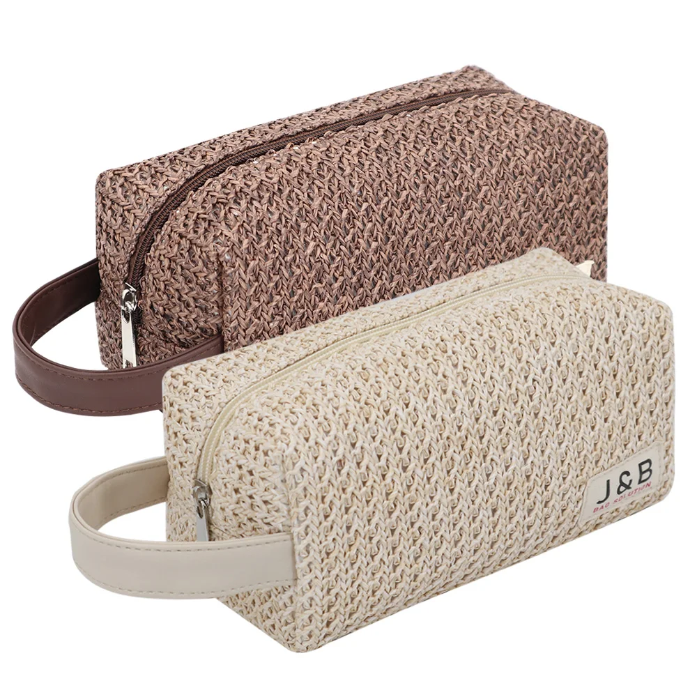 OEM PU Leather Portable Straw Makeup Toiletry Wash Bag