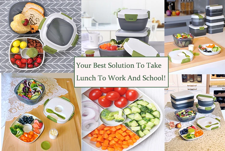 Plastic Salad Container With Removable Ice Pack,Salad Bowl,3 Part ...