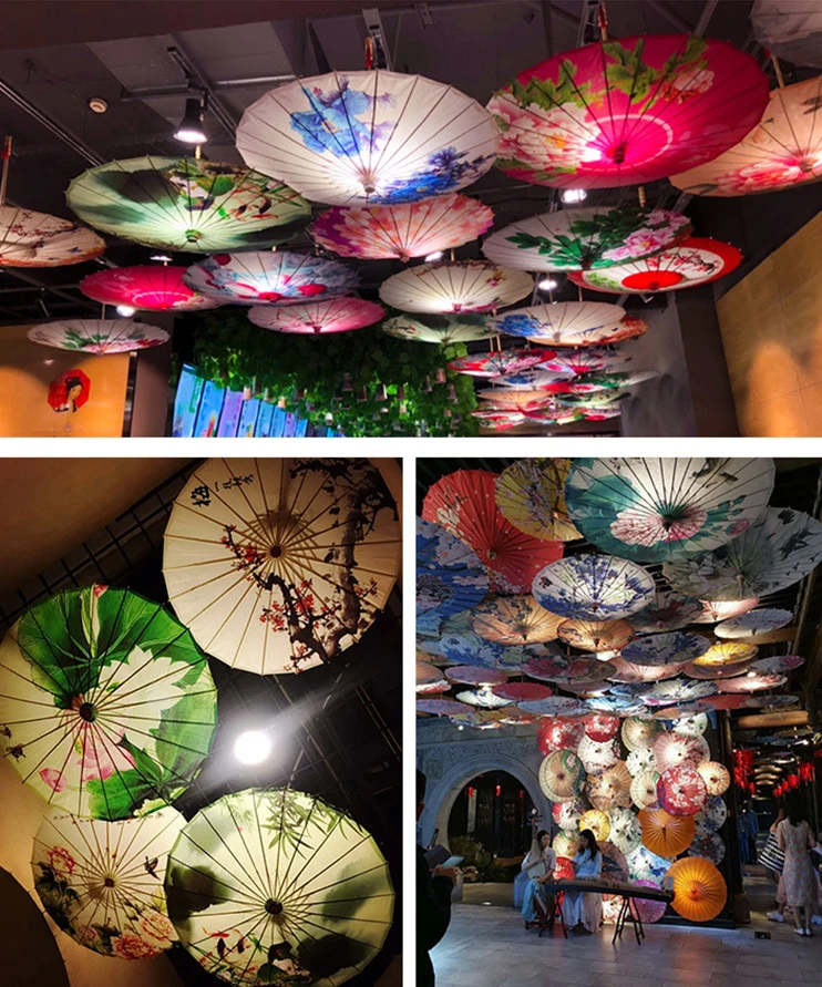 Japanese Chinese Ceiling Decoration Umbrellas - Craft Silk
