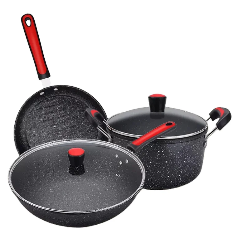 High Quality Cast Iron 3 Piece Cookware Set Multi-function Maifan Stone ...