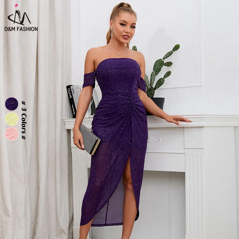 D&m New Fashion Violet Purple Elegance Off Shoulder Ruched Asymmetrical ...