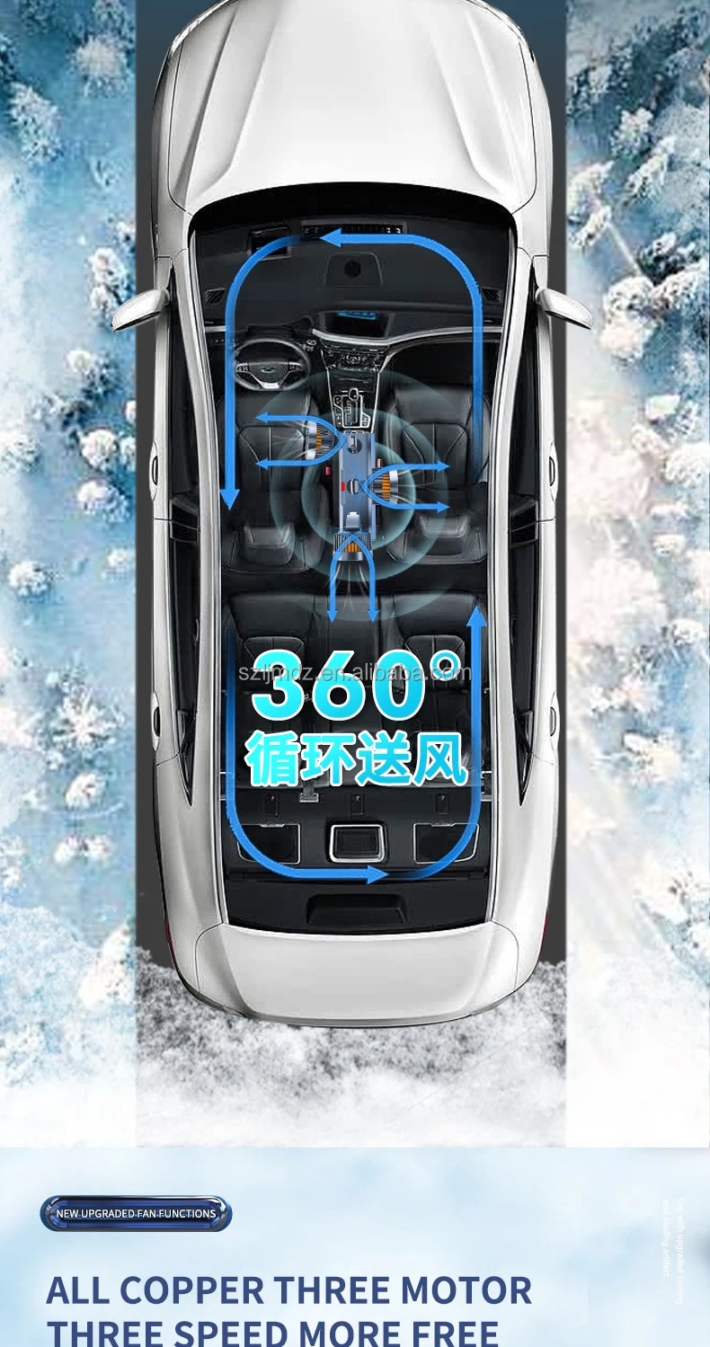 2-in-1 3 Heads Car Fan 360 Degree Rotating 3 Speeds Cooling Air ...