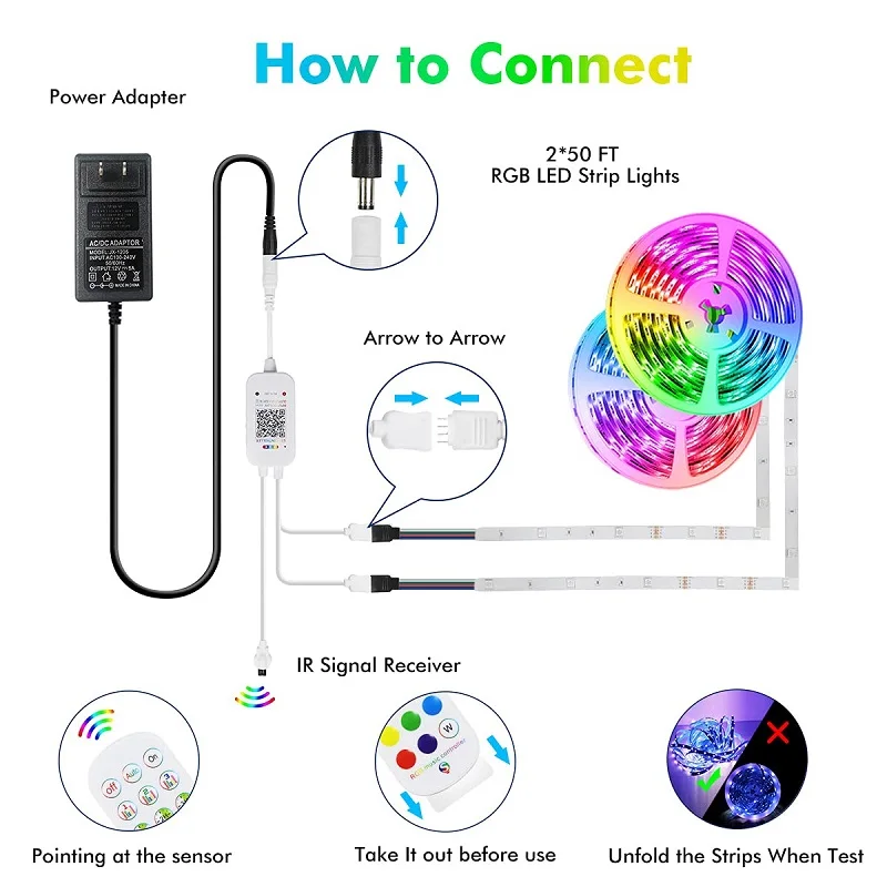 100ft Smart Music Sync Color Changing 5050 Rgb Remote Control 100ft Led ...