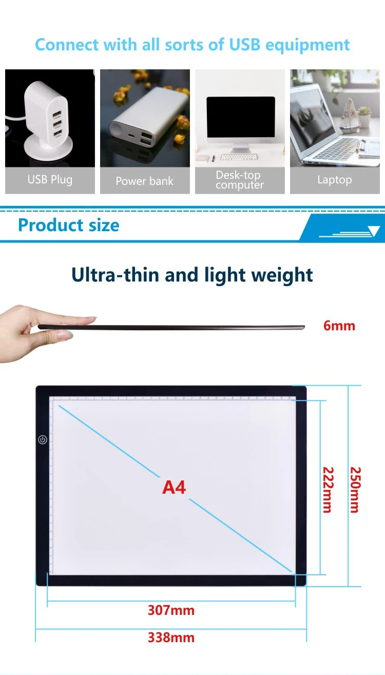 A3 A4 Slim LED Drawing Light Pad 10 Inch Tracing Painting Board for ...
