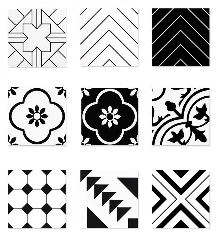 Concise Black and White Art Flower Tile - Non-Slip Ceramic Floor Tiles ...