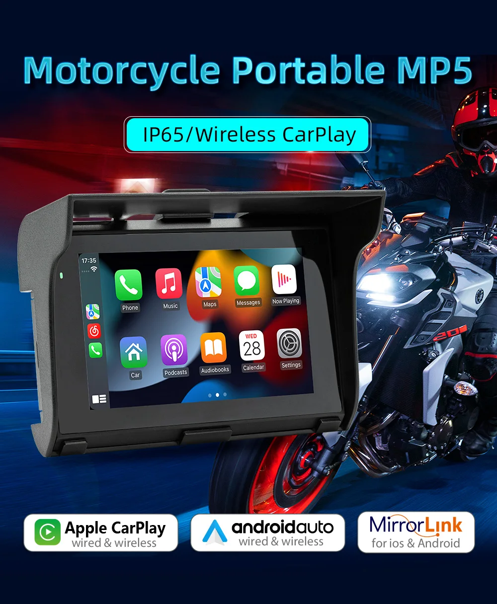 Szdalos 5 Inch Motorcycle Mp5 Monitor,Portable Waterproof Bt Music ...