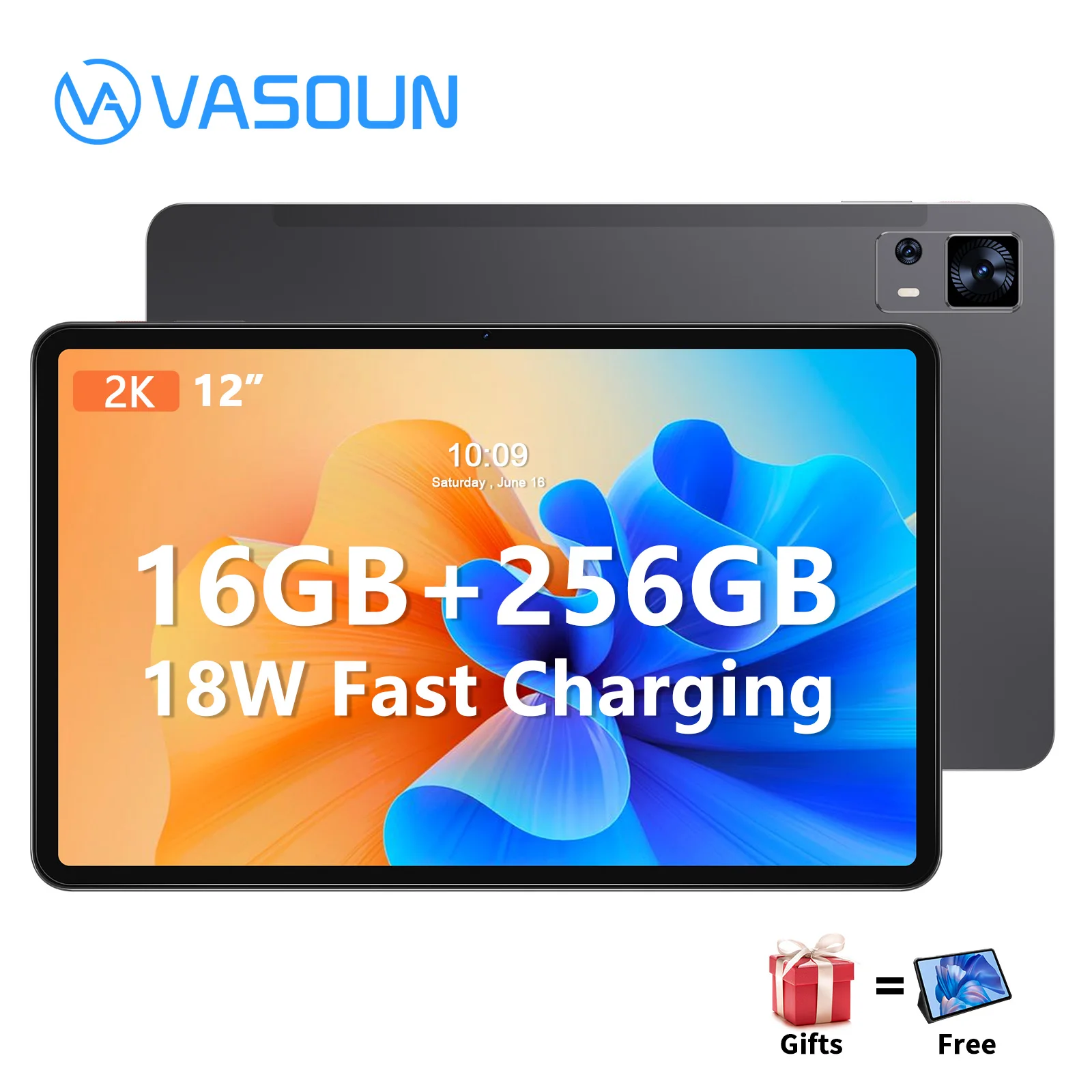 VASOUN 12 Inch Android 13 Tablet PC, 256GB ROM, 8GB RAM, Case Included ...