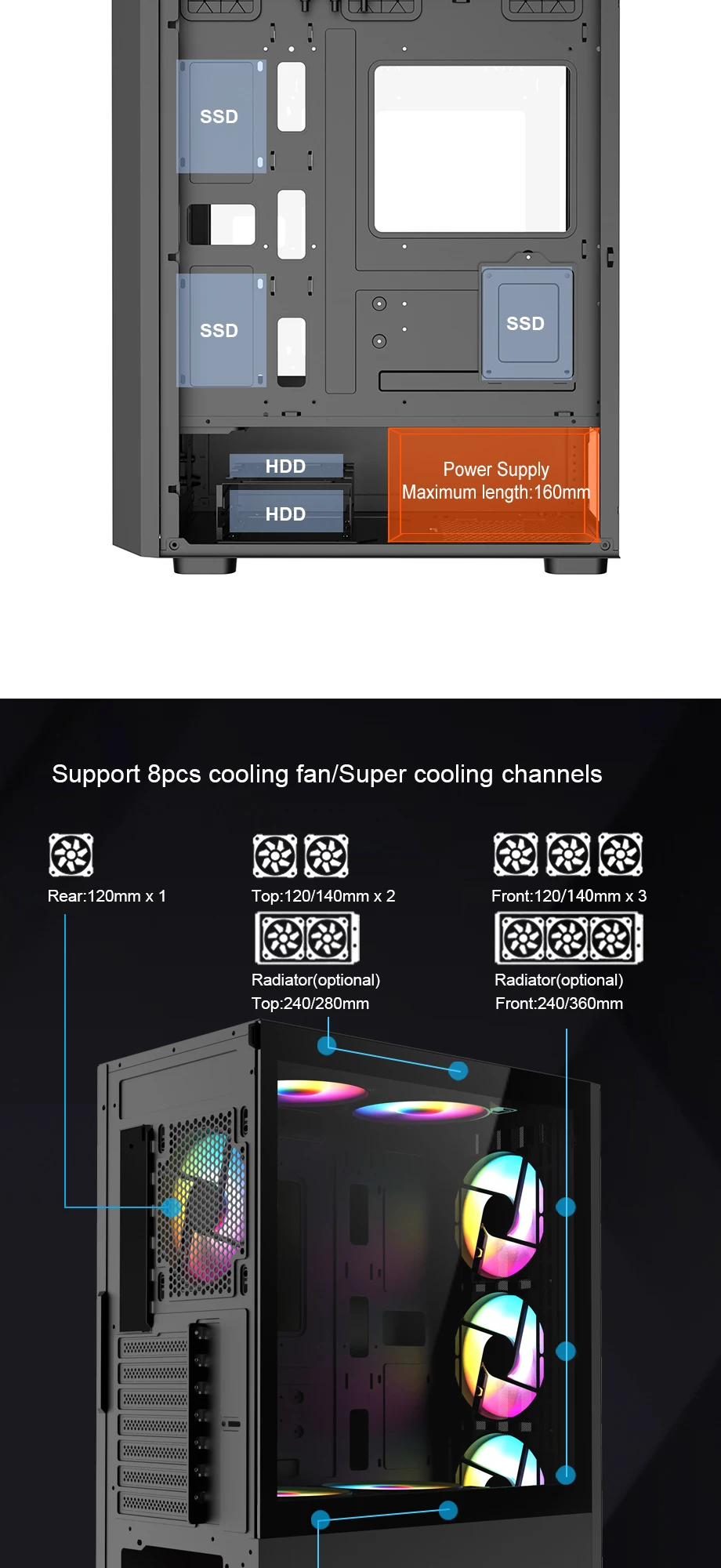 OEM Wooden Design Front Panel Pc Case EATX/ATX Mid-Tower PC Gaming Case ...