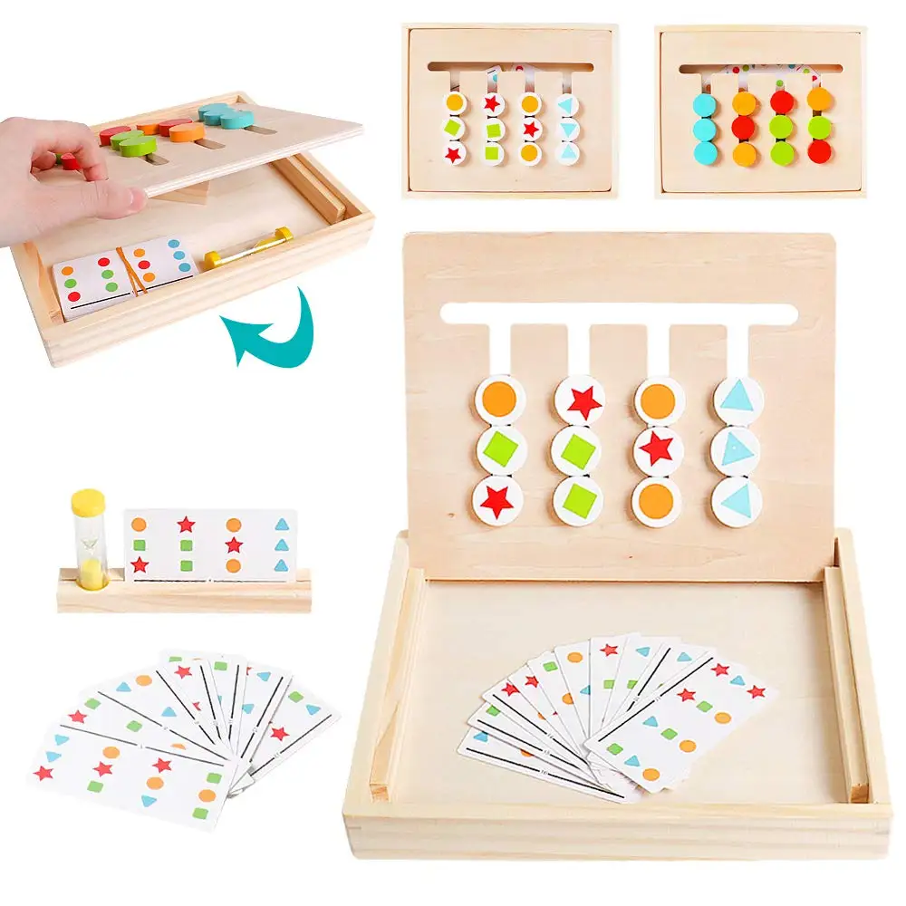 4 Color Slide Puzzle Board Matching Logic Game Early Educational Wooden ...