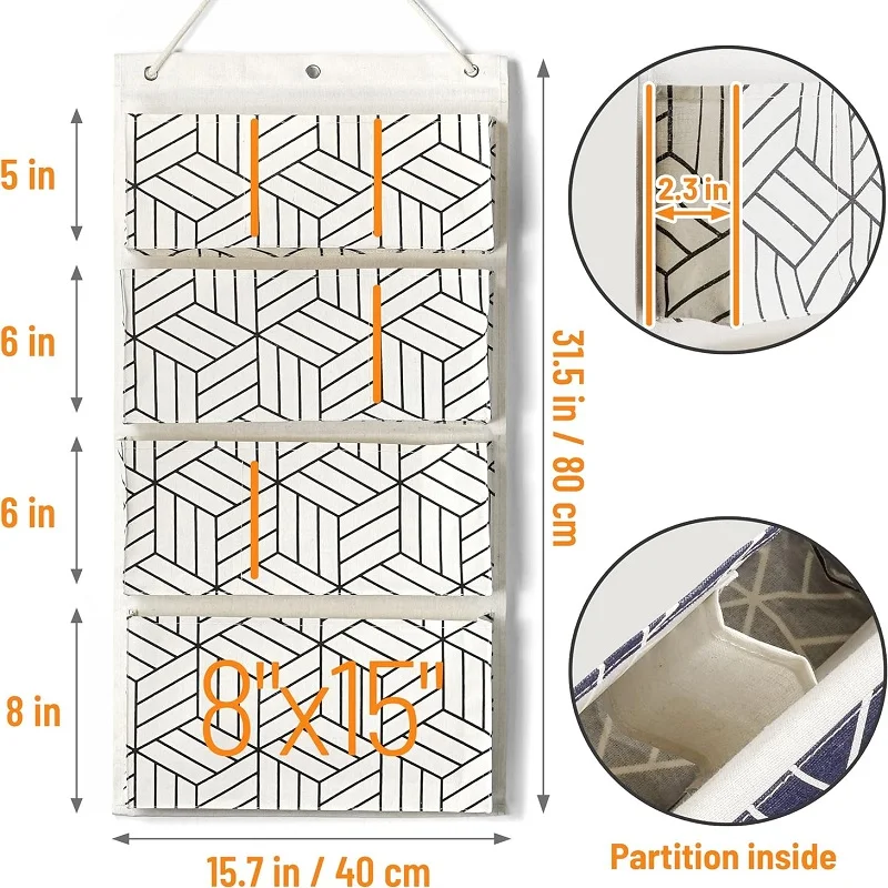 Multi Functional Waterproof Over Door Hanging Storage Bags Linen Cotton ...