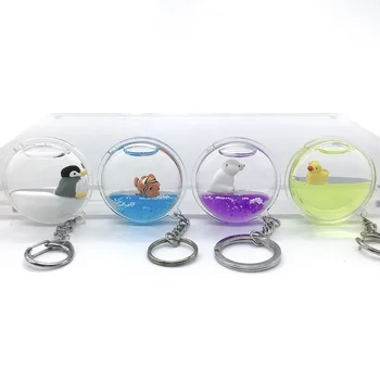 Novelty Oil Filled Round Water Sea Fish Floating Keyring Acrylic Liquid ...