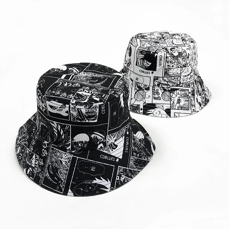 White Anime Hats 100% Cotton Fisherman Unisex Winter Printing Custom ...