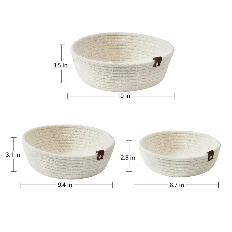 Private Label Nature White Fabric Coiled Rope Small Basket Trays 3 Pack ...