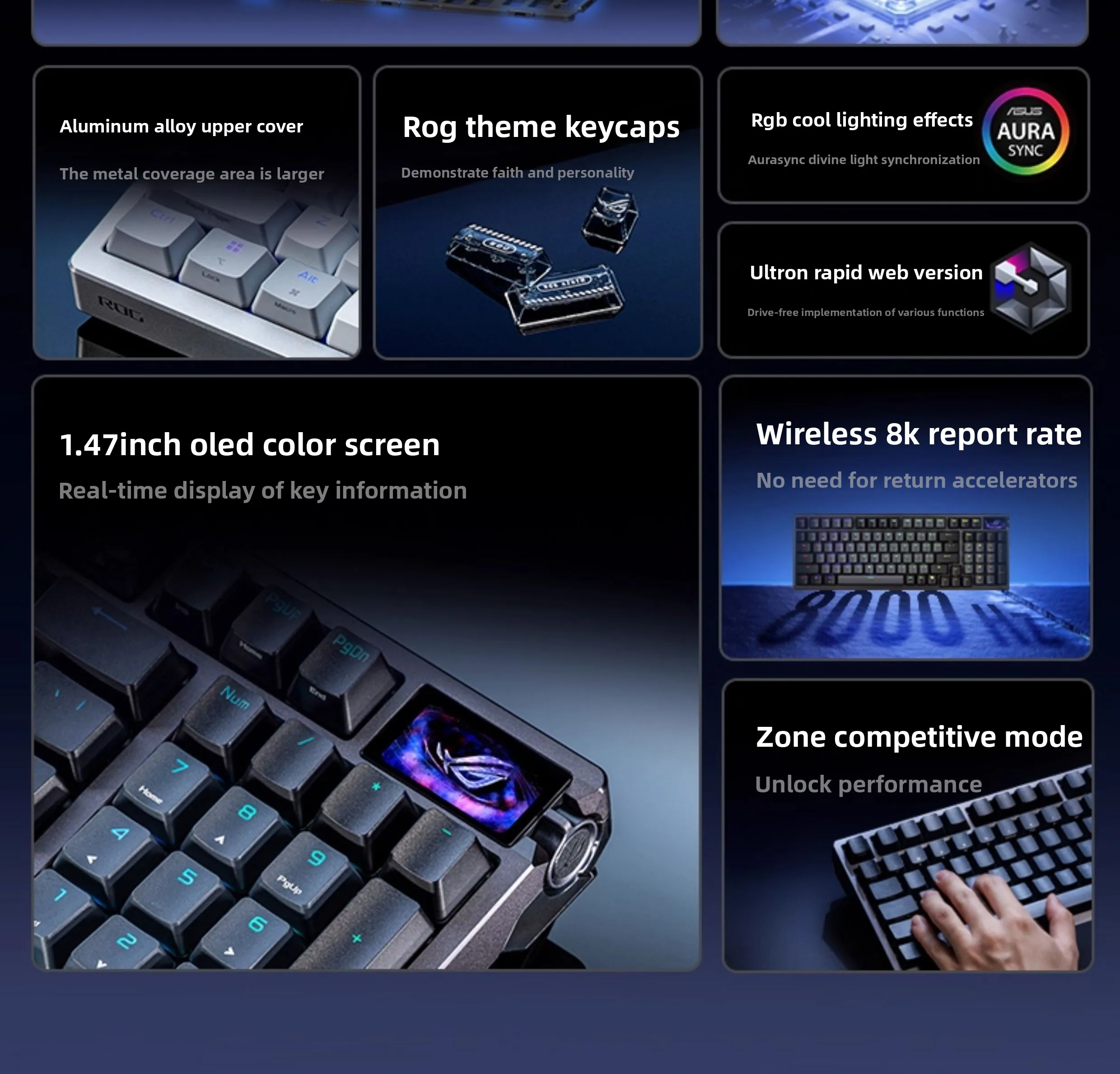 Rog Demon 98 He RGB Magnetic Switch Wireless Gaming Keyboard OLED Color Screen 6-Layer Noise ...