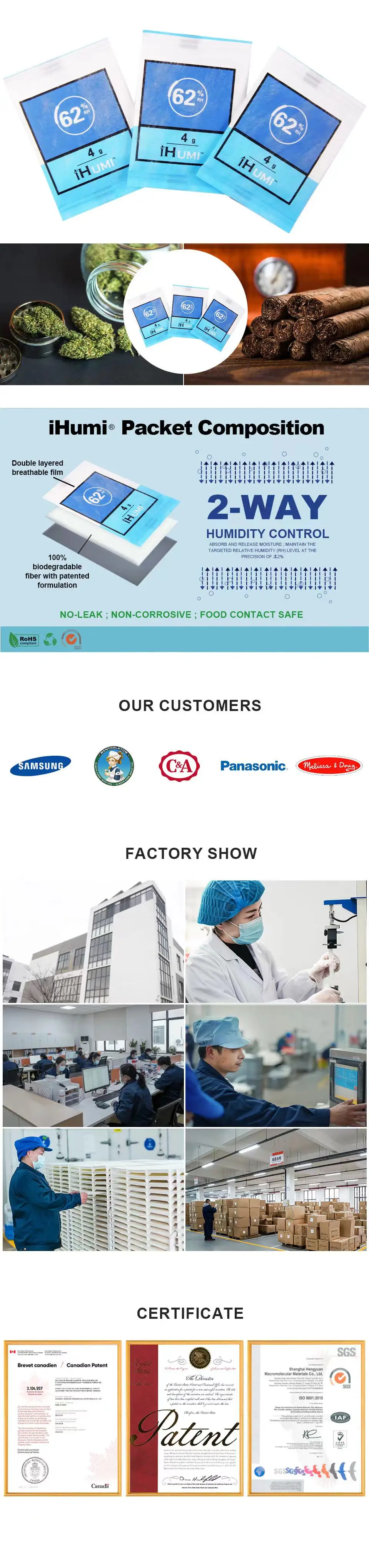 Ihumi 2-Way Cigar Humidor Packets - 69% RH Humidity Control
