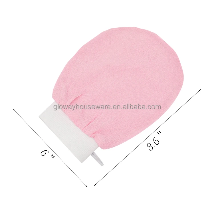 Oem Embroidered Logo Rayon Skin Peeling Bathing Scrubber Viscose Bath Mitt Shower Gloves Pink ...