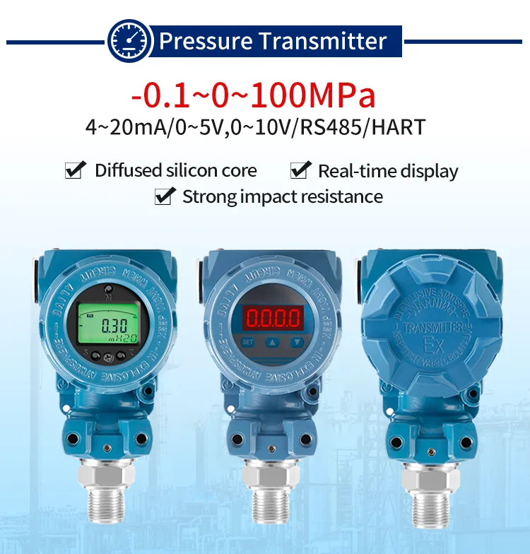 Rs485 Digital Water Pneumatic Pressure Transmitter Sensor 0-10v 4-20ma Flush Diaphragm ...