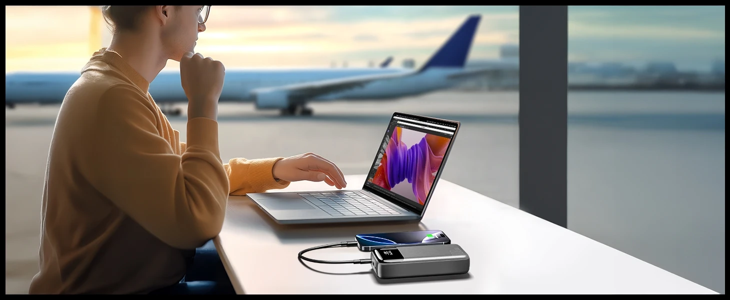 25000mAh 100W USB C Laptop Portable Charger PD Fast Charging 3-Output ...