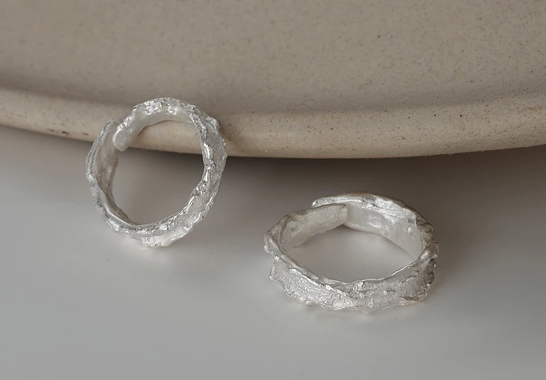 Niche Design Simple Jewelry Wrinkle Texture Ring Female Adjustable Finger Ring 925 Sterling ...