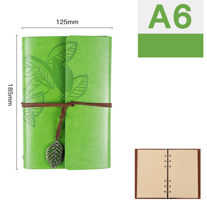 Student Retro Notebook Creative PU Leather Leaf Shape Bandage Cover ...
