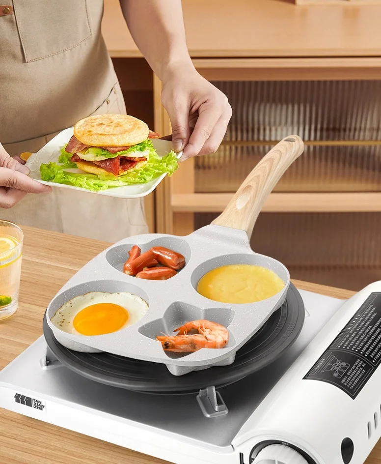 Multifunctional Frying Pan Double Bottom Four Holes Non Stick Pot Egg ...