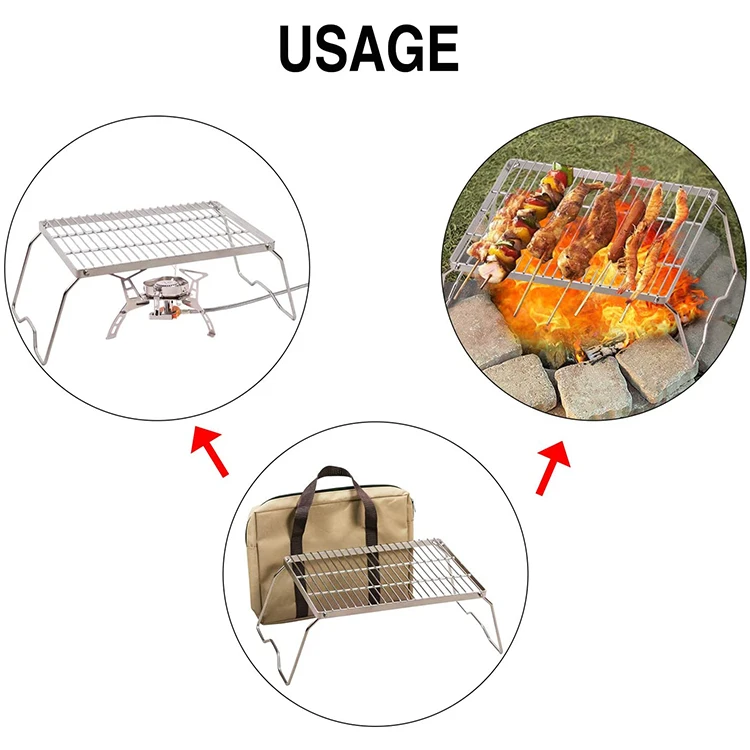 Portable Folding Grill Campfire Bbq Open Grate Wire Mesh Net Over Fire ...