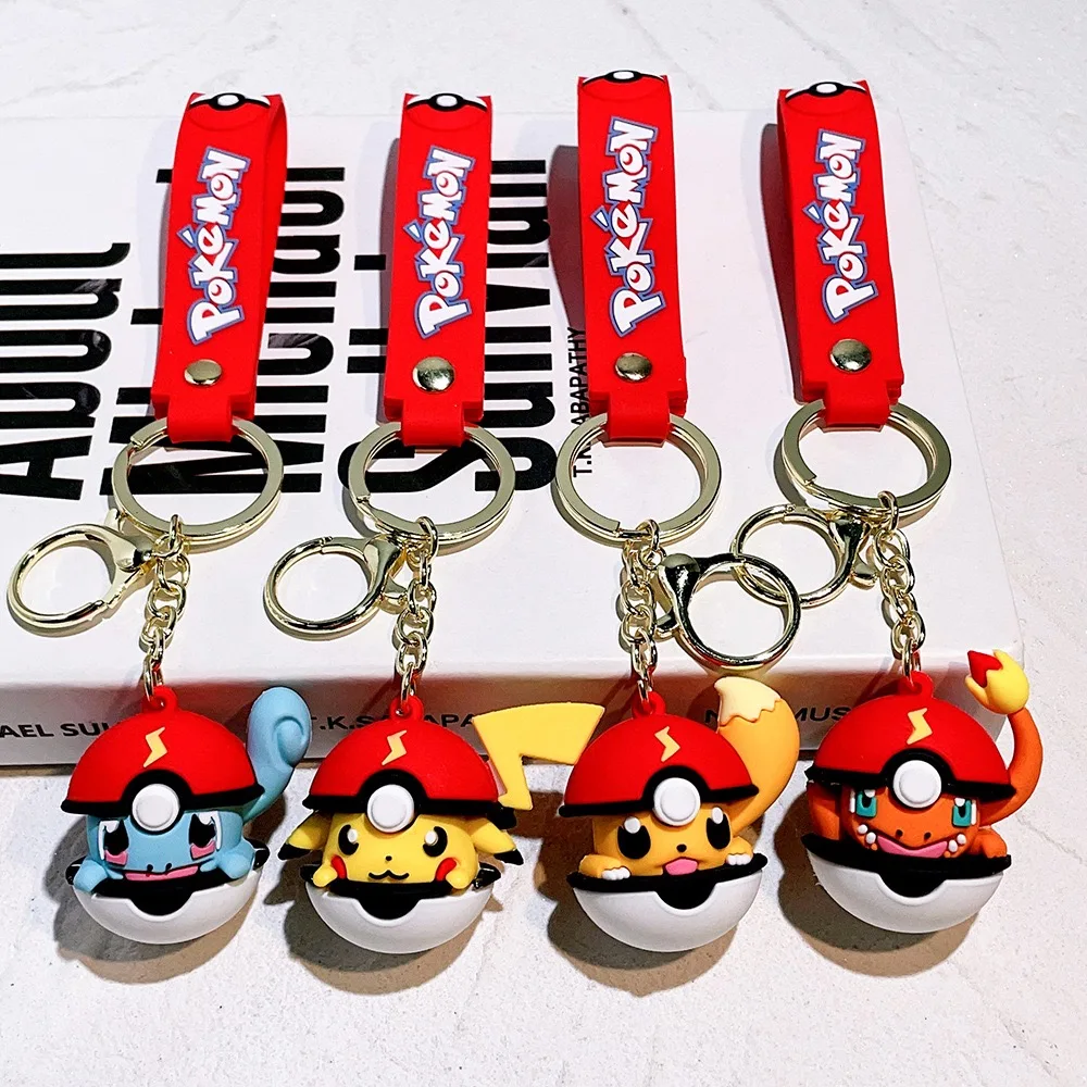 Pokeball Pokemoned PVC Cartoon Pikachu Keychain Squirtle Charmander ...