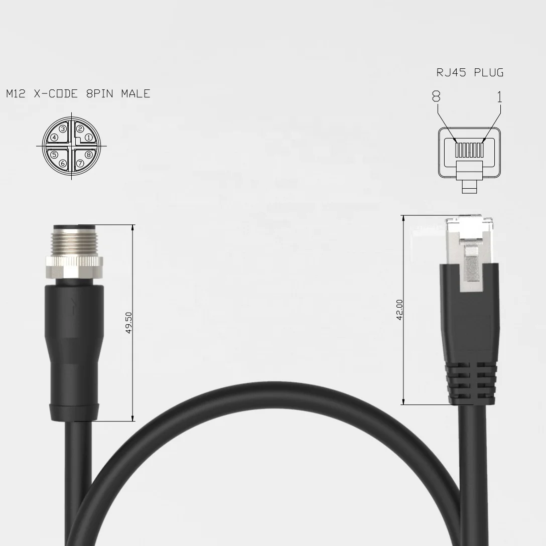 M12 Connector X Coded 8pin Male To Rj45 M12 8 Pole Male X Code To Rj45 Cat 6a Cable Ethernet ...